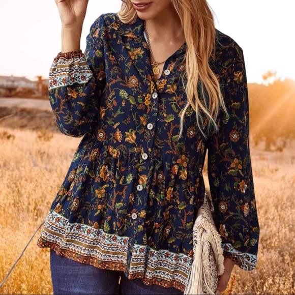 Tops | Heritage Floral Print Boho Top | Poshmark